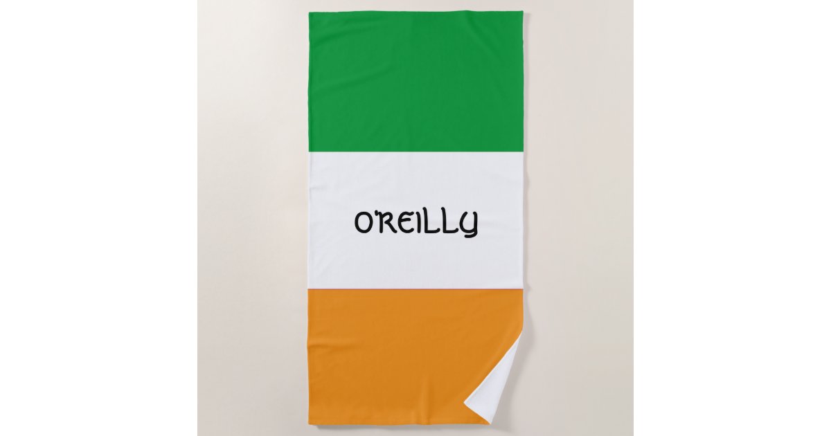 Irish Tricolour Flag of Ireland with Name Beach Towel | Zazzle