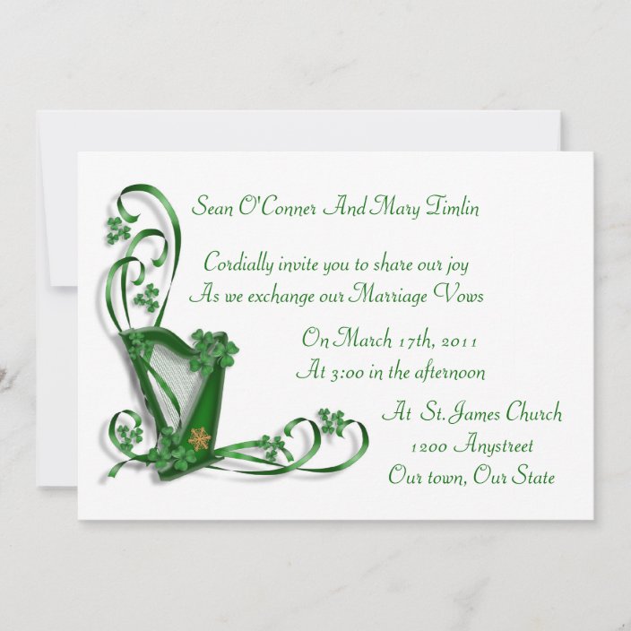 Irish Wedding invitation Harp shamrocks and ribbon | Zazzle.com
