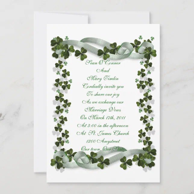 Irish Wedding invitation shamrocks and ribbon | Zazzle