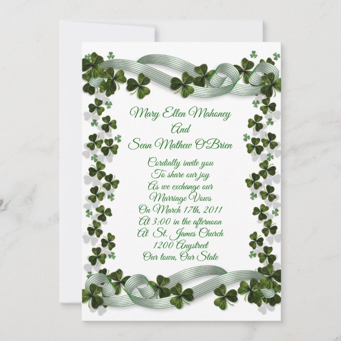 Irish Wedding invitation shamrocks and ribbon | Zazzle.com