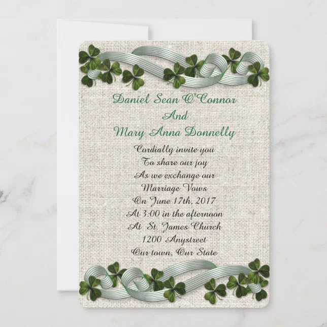 Irish wedding Invitations linen elegant | Zazzle