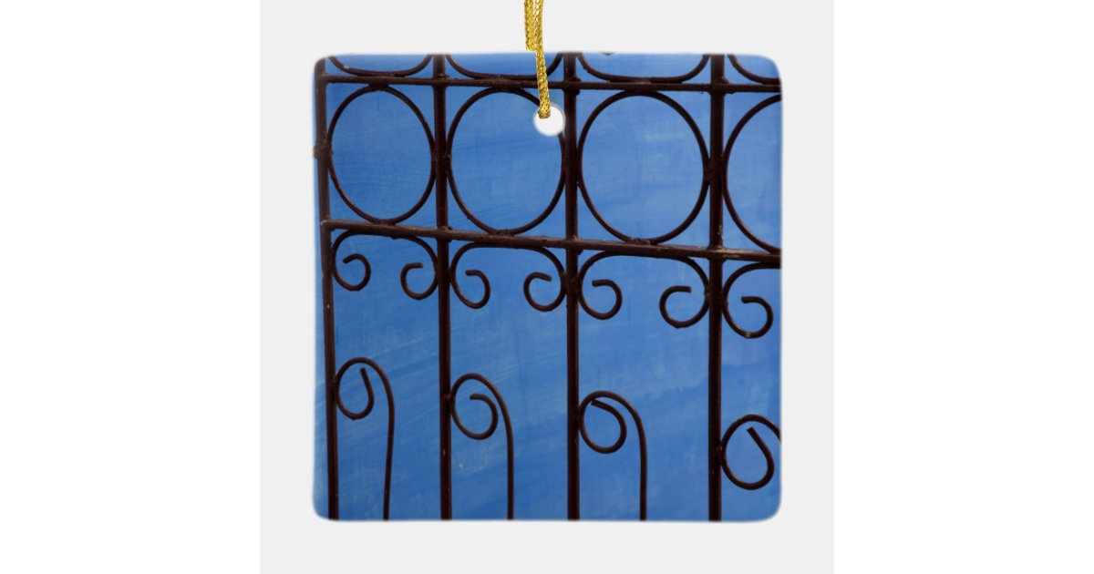 Iron gate pattern in blue, Cuba Ceramic Ornament | Zazzle