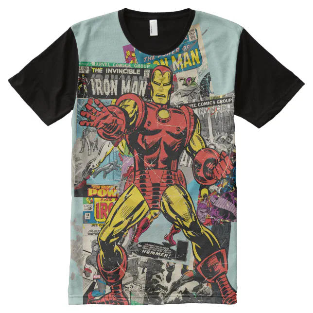 Iron Man Retro Comic Collage All-Over-Print T-Shirt | Zazzle