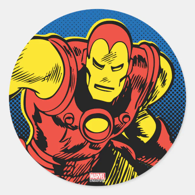 Iron Man Retro Flying Classic Round Sticker | Zazzle
