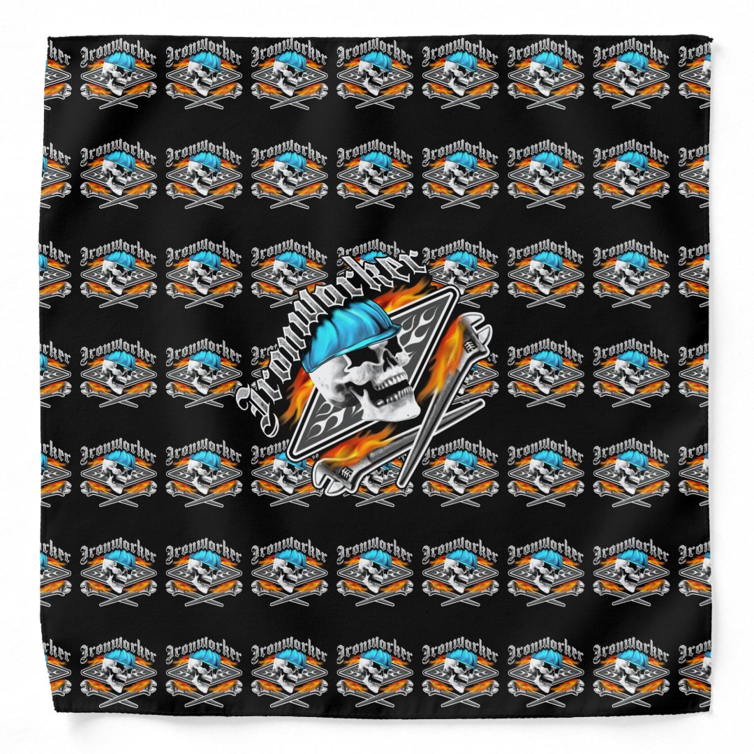 Ironworker Skull and Flaming Wrenches Bandana | Zazzle