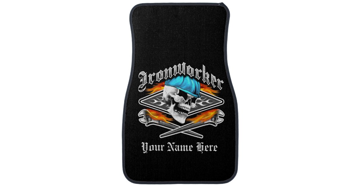 Ironworker Skull and Flaming Wrenches Car Mat | Zazzle