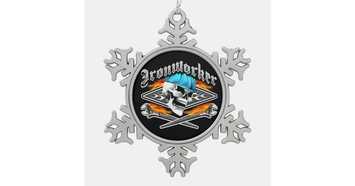 Ironworker Skull and Spud Wrenches Snowflake Pewter Christmas Ornament ...