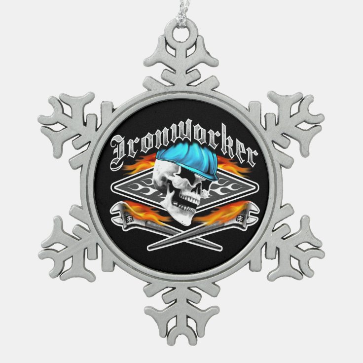 Ironworker Skull and Spud Wrenches Snowflake Pewter Christmas Ornament ...