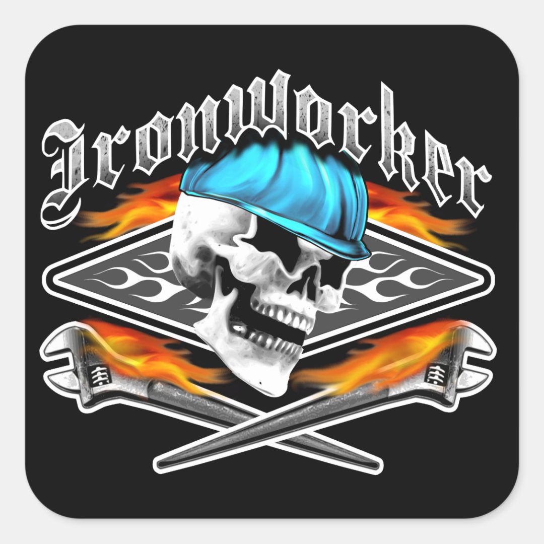 Ironworker Skull and Spud Wrenches Square Sticker | Zazzle
