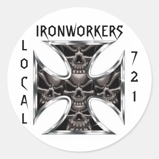 Ironworkers Skull IronCross Local, 721 Classic Round Sticker | Zazzle