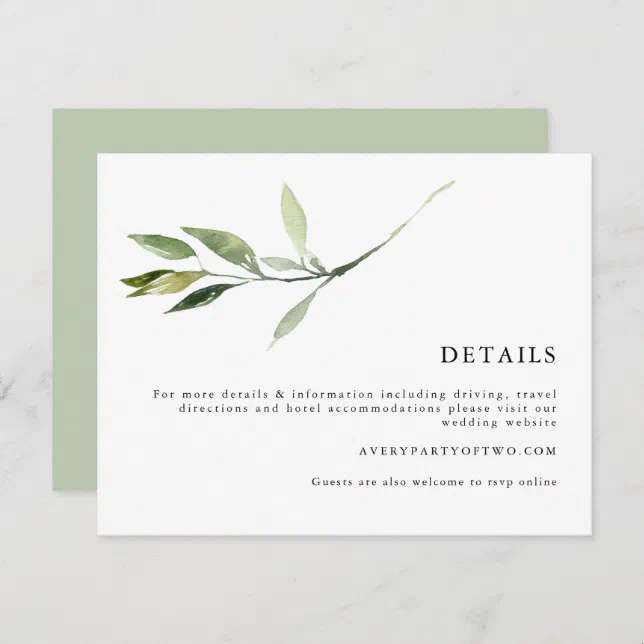 ISABELLA Elegant Minimal Greenery Wedding Details Invitation | Zazzle
