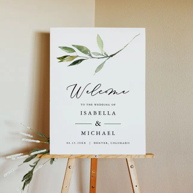 ISABELLA Elegant Minimal Greenery Wedding Welcome Foam Board | Zazzle