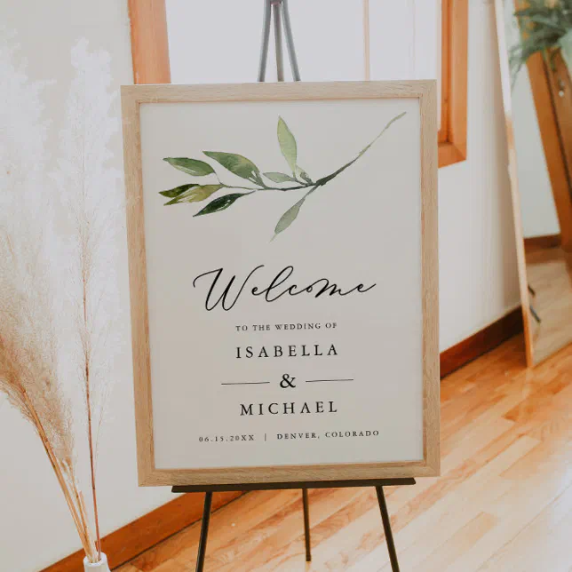 ISABELLA Elegant Minimal Greenery Wedding Welcome Poster | Zazzle