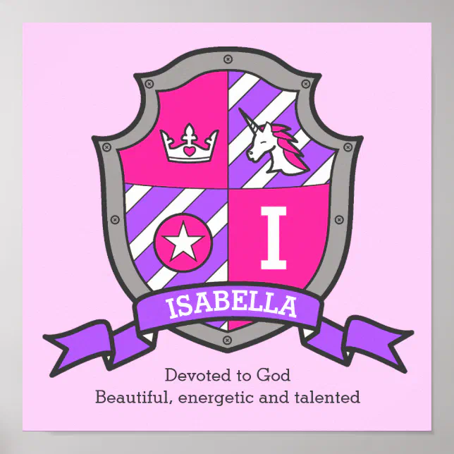 Isabella girls name meaning heraldry shield poster | Zazzle