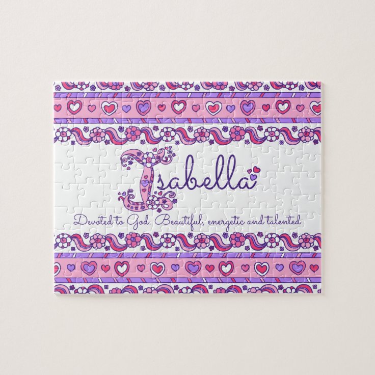 Isabella name meaning pink purple jigsaw puzzle | Zazzle