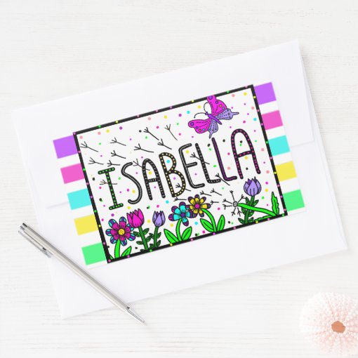 Isabella - The Name Isabella Whimsical Drawing Rectangular Sticker | Zazzle