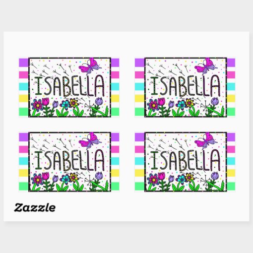Isabella - The Name Isabella Whimsical Drawing Rectangular Sticker | Zazzle