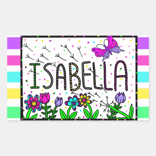Isabella - The Name Isabella Whimsical Drawing Rectangular Sticker | Zazzle