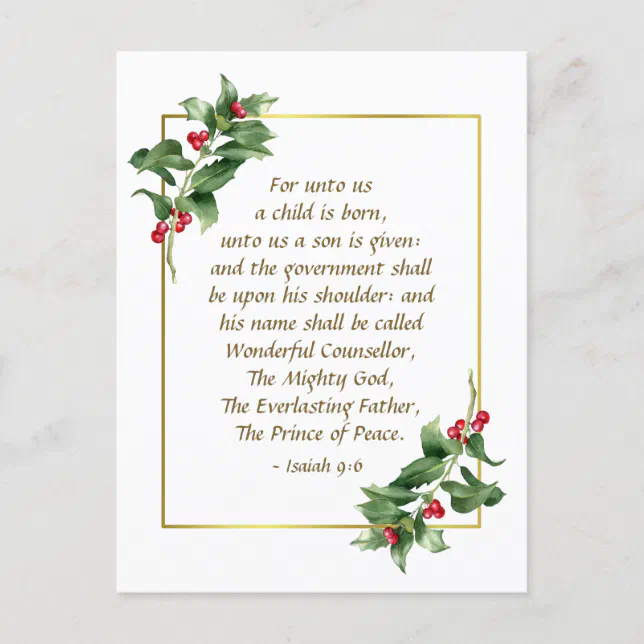 Isaiah 9:6 Unto Us A Child is Born Bible Christmas Holiday Postcard ...