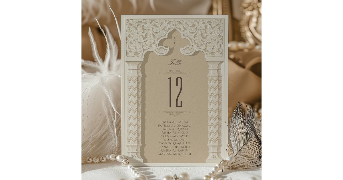 Islamic Arabesque Wedding Table Number Card | Zazzle