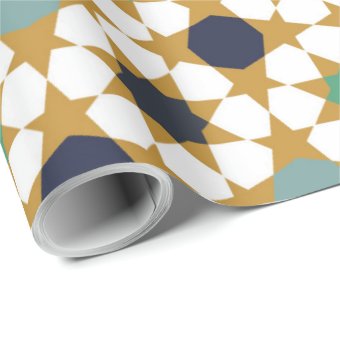 Islamic Geometric Blue Gold Motif Pattern Wrapping Paper | Zazzle
