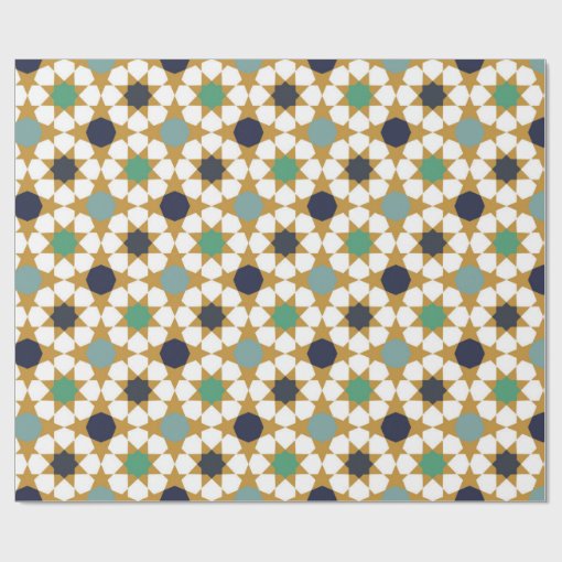 Islamic Geometric Blue Gold Motif Pattern Wrapping Paper | Zazzle