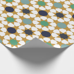 Islamic Geometric Blue Gold Motif Pattern Wrapping Paper | Zazzle
