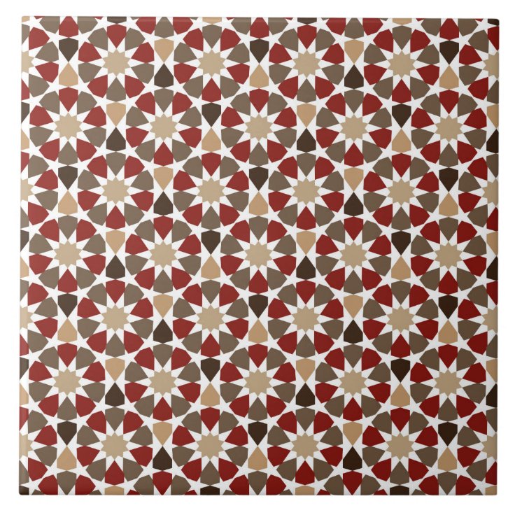 Islamic Geometric Red And Beige Motif Pattern Ceramic Tile | Zazzle