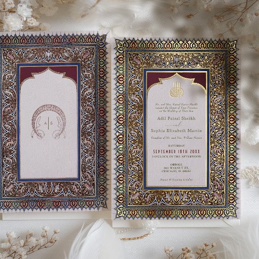Islamic Purple Plum Wedding Ottoman Turkish Foil Invitation | Zazzle