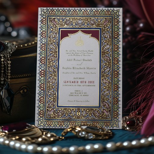 Islamic Purple Plum Wedding Ottoman Turkish Foil Invitation | Zazzle