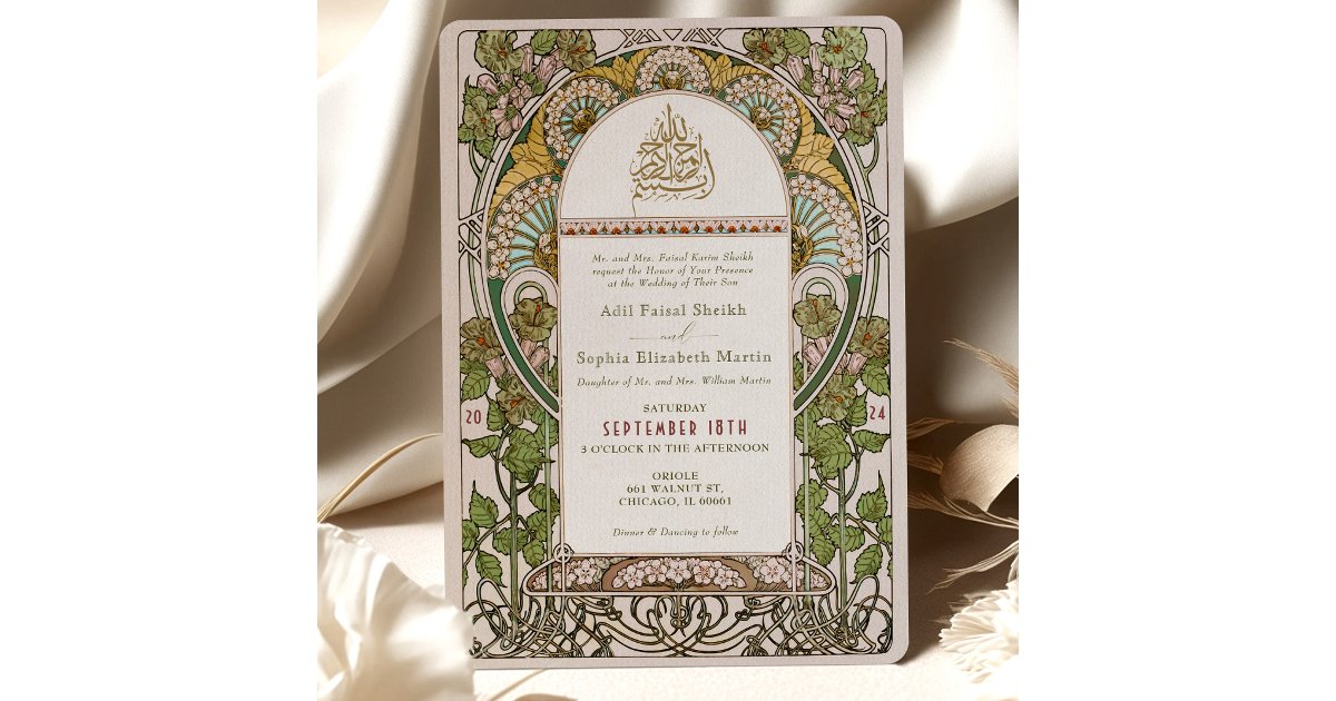 Islamic Sage Green Wedding Ottoman Turkish Invitation | Zazzle