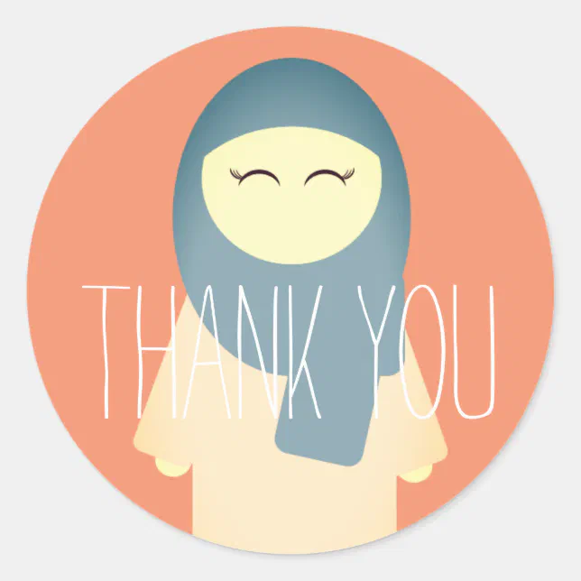Islamic thank you sticker Muslim girl with Hijab | Zazzle