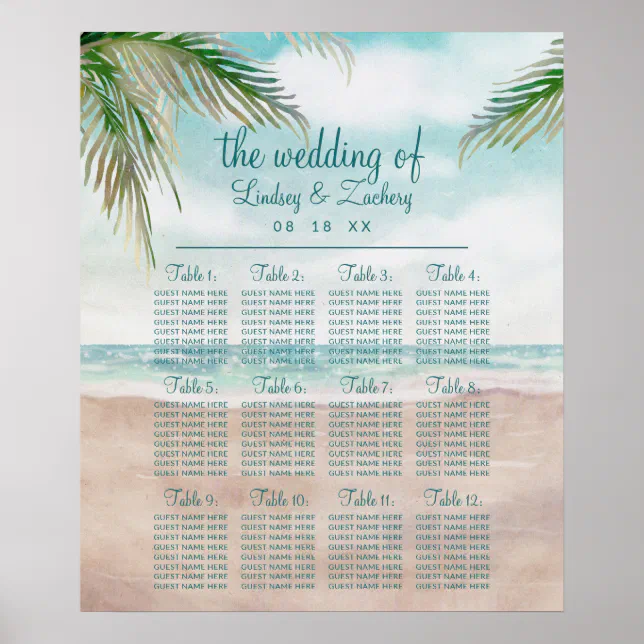 Island Breeze Beach Wedding Table Seating Chart | Zazzle