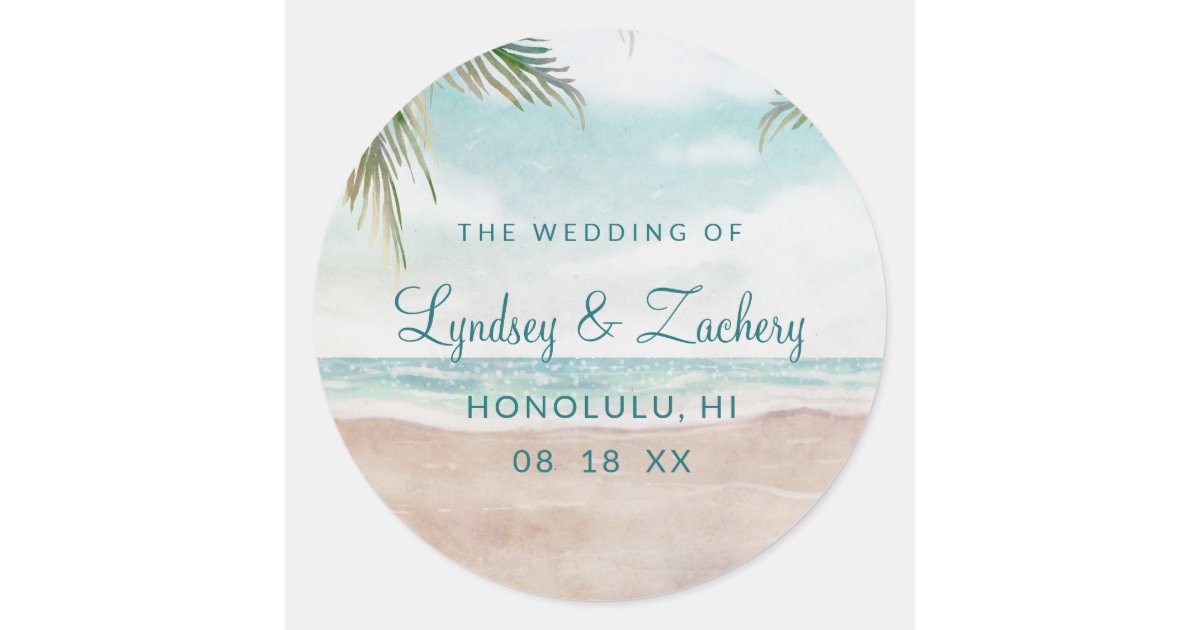 Island Breeze Painted Beach Scene Monogram Wedding Classic Round ...