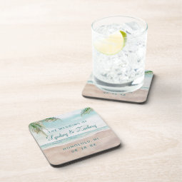 Island Breeze Painted Beach Scene Wedding Monogram Beverage Coaster ...