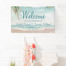 Island Breeze Painted Beach Scene Wedding Welcome Banner | Zazzle
