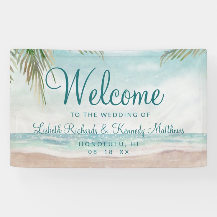 Island Breeze Painted Beach Scene Wedding Welcome Banner | Zazzle