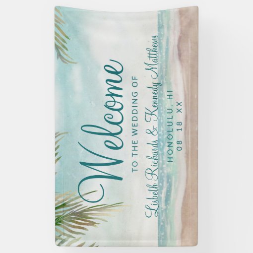 Island Breeze Painted Beach Scene Wedding Welcome Banner | Zazzle