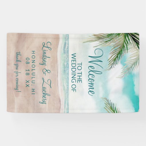 Island Breeze Painted Beach Scene Wedding Welcome Banner | Zazzle