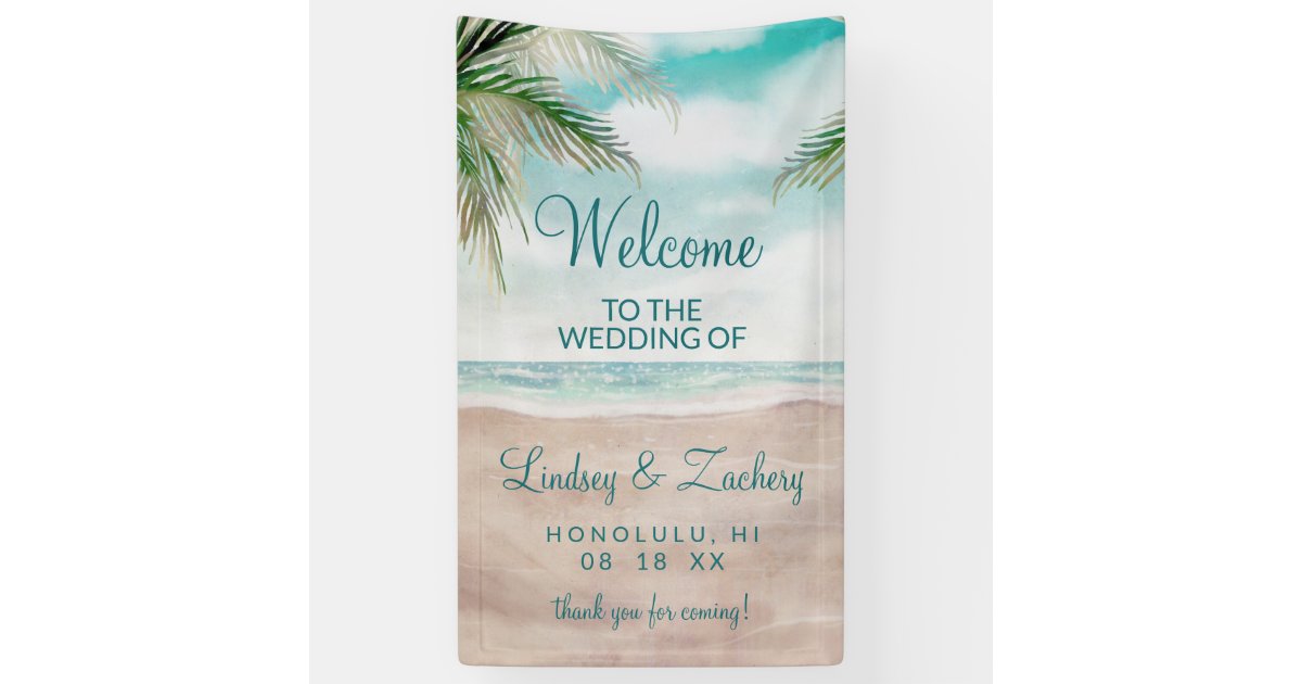 Island Breeze Painted Beach Scene Wedding Welcome Banner | Zazzle