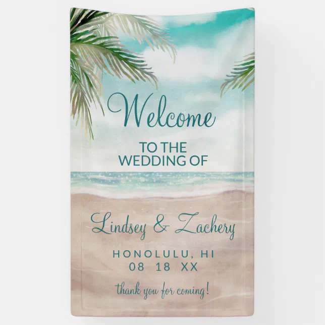 Island Breeze Painted Beach Scene Wedding Welcome Banner | Zazzle