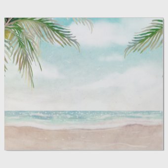 Island Breeze Painted Beach Scene Wedding Wrapping Paper | Zazzle