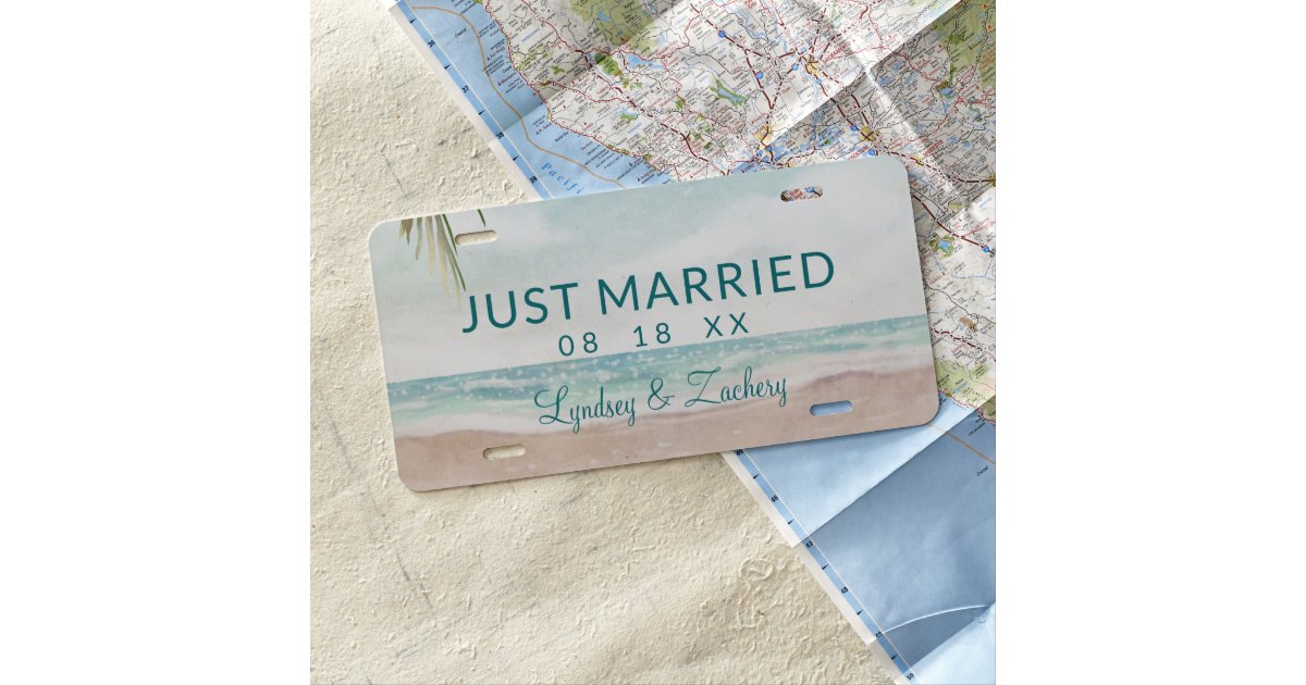 Island Breeze Painted Beach Wedding Just Married License Plate | Zazzle