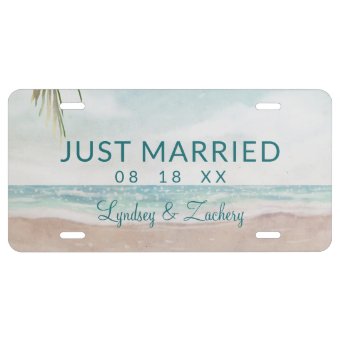 Island Breeze Painted Beach Wedding Just Married License Plate | Zazzle