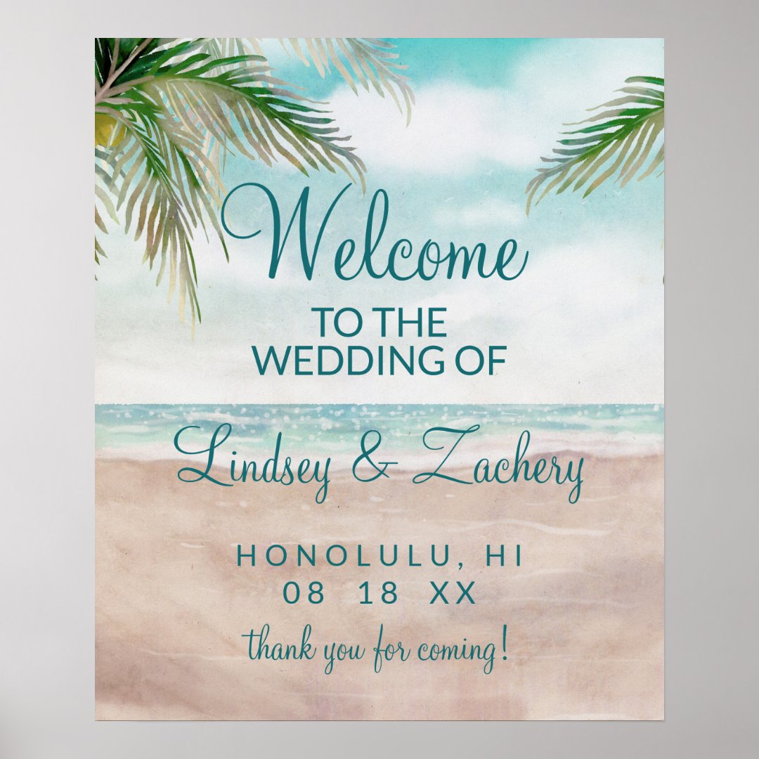 Island Breeze Painted Beach Wedding Welcome Sign | Zazzle