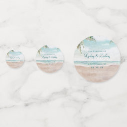 Island Breeze Sandy Beach Scene Wedding Monogram Confetti | Zazzle