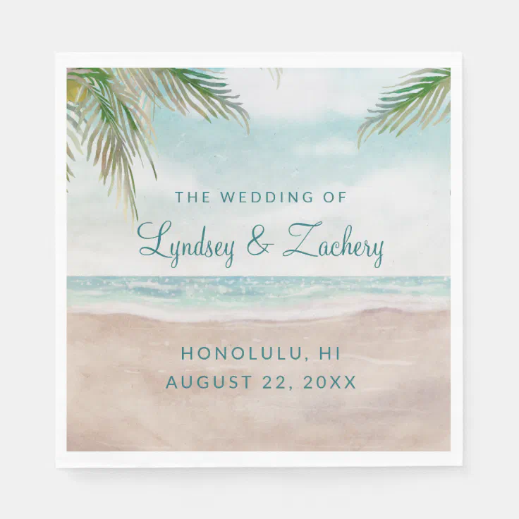 Island Breeze Sandy Beach Wedding Monogram Napkins | Zazzle