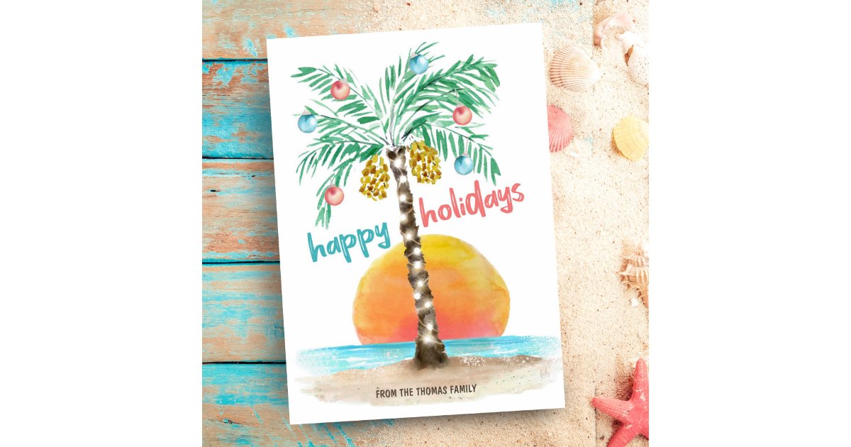 Island Holiday Tropical Beach Palm Christmas Card | Zazzle