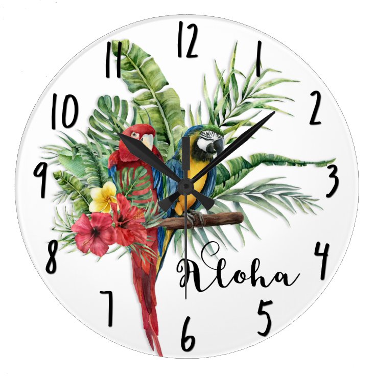 Island Paradise Birds Tropical Floral Botanical Large Clock | Zazzle