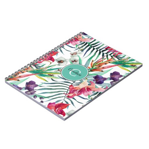 Island Style Tropical Pattern with Monogram Notebook | Zazzle